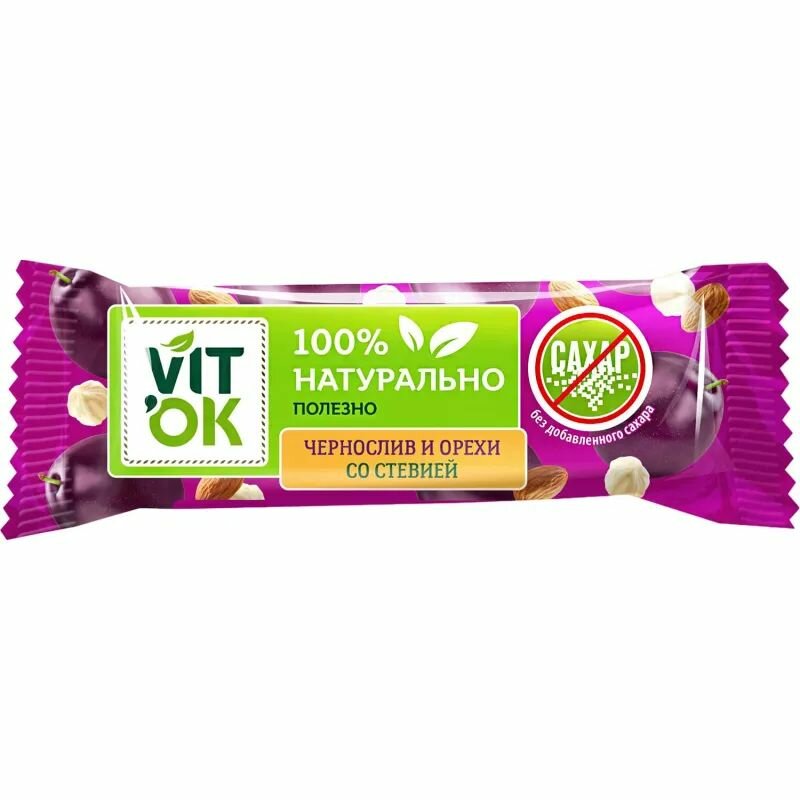 Батончик-конфета неглазированная Чернослив и орехи, 36 шт./уп.
