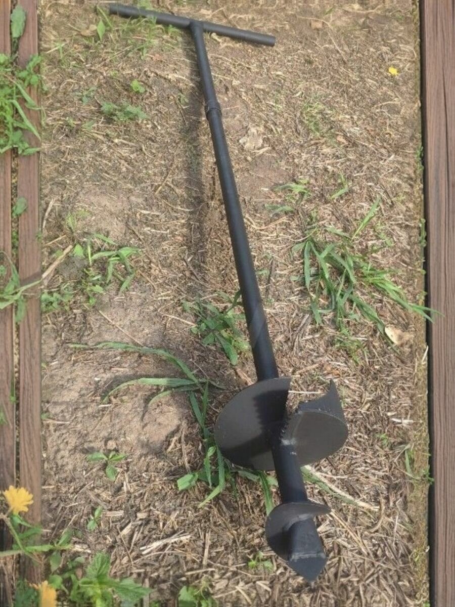 Бур садовый, D-150мм*1,5 метра, Т-образная рукоятка, металлический, черный