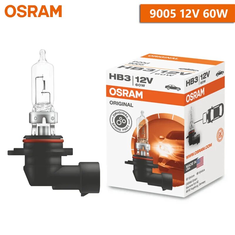 OSRAM H1 H3 H4 H7 H11 9005 9006 Оригинальная лампа белого цвета H8 H9 H16 HB3 HB4 Противотуманная фара Автомобильная галогенная лампа Сделано в Германии (1 шт.) 9005 HB3 12V 60W
