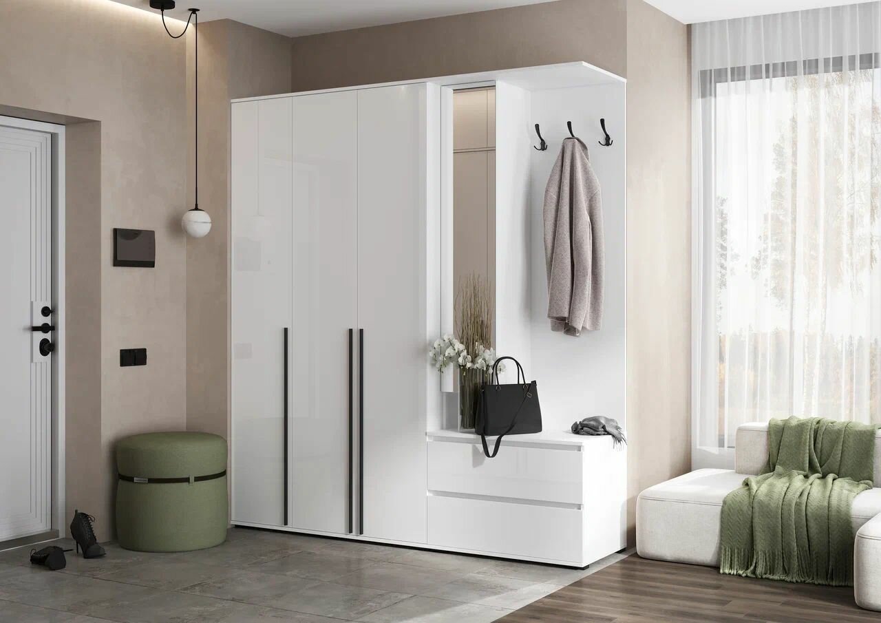 Прихожая Норд (Комплект) Белый глянец холодный/Белый МИФ