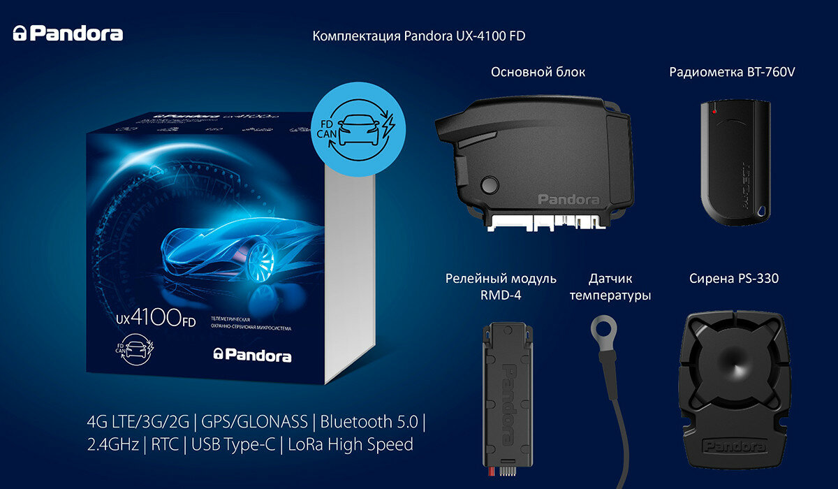 Автосигнализация Pandora "UX 4100FD", поддержка высокоскоростных цифровых шин CAN-FD