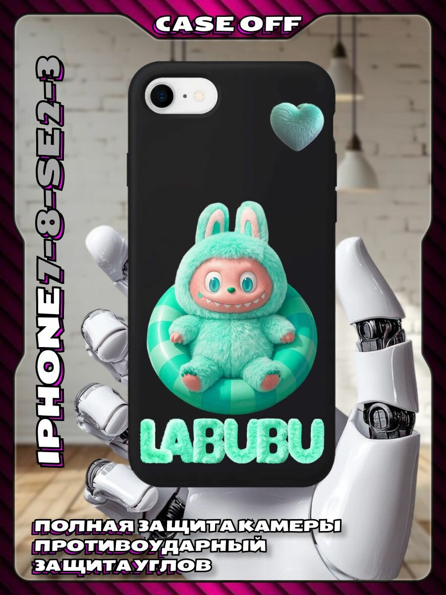 Чехол ZiART (Labubu 4 / Лабубу 4) на iPhone 7-8, SE 2020-2022 силиконовый, с защитой камеры, черный