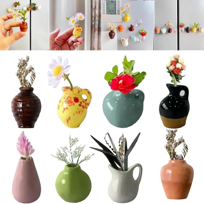 8 шт. мини-вазы для холодильника, мини-ваза, магниты на холодильник, крошечные 3D-керамические магниты для цветочных горшков, 3D горшок для цветочных бутонов без Цветов
