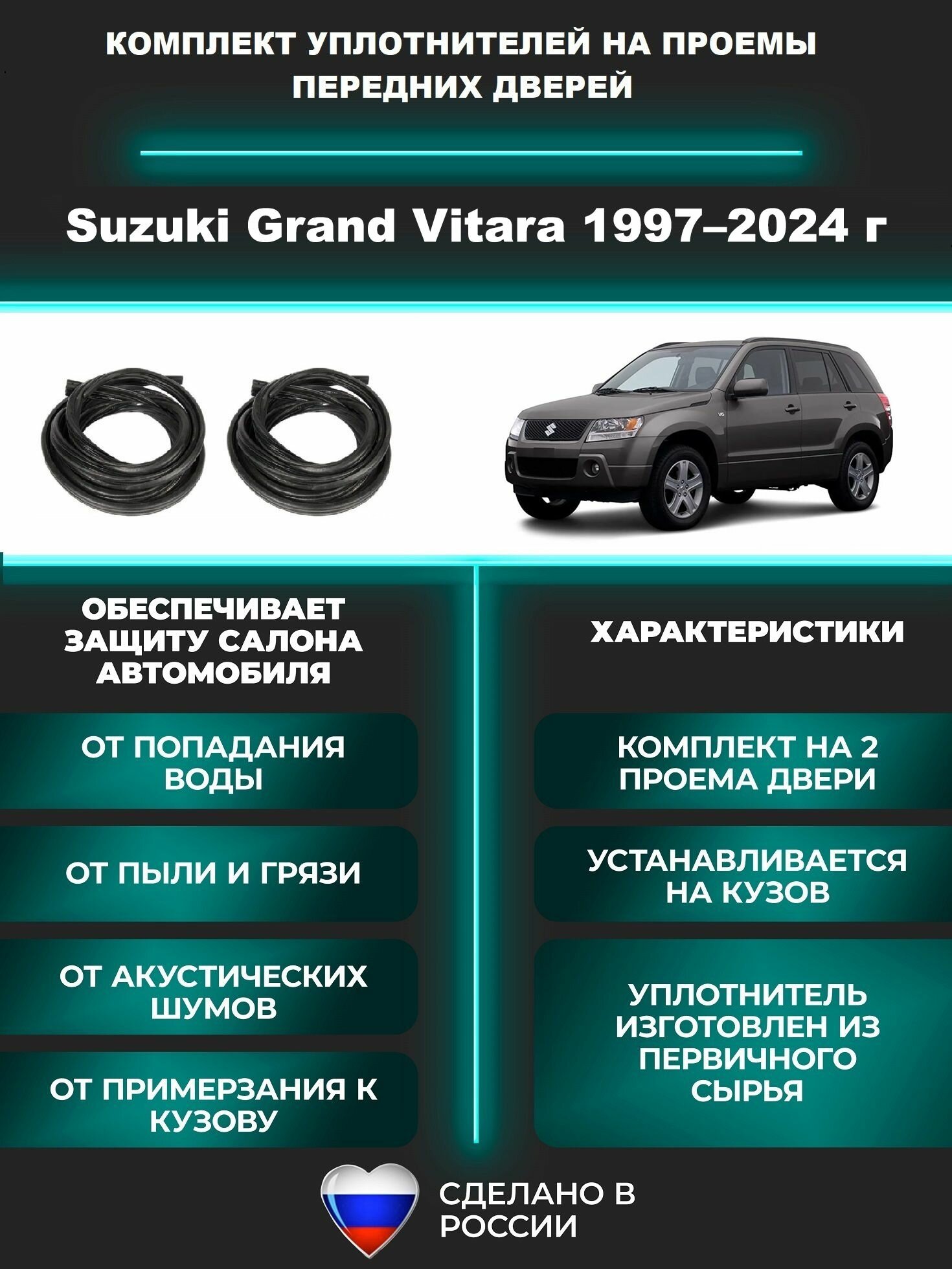Комплект уплотнителей проемов передних дверей, подходит на Suzuki Grand Vitara 1997-2024 г, Сузуки Гранд Витара 2 шт
