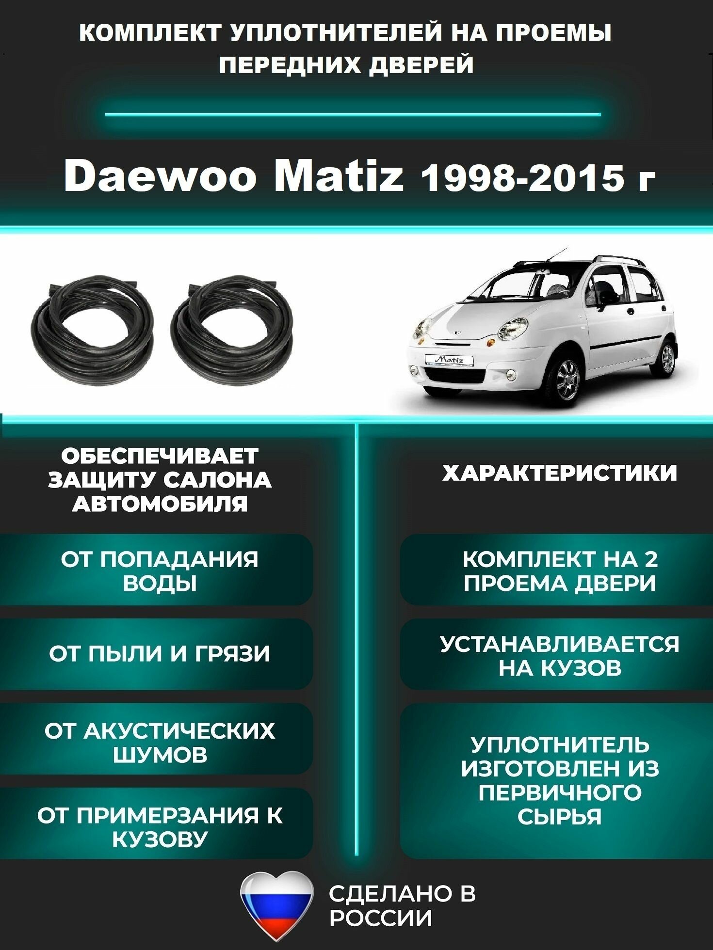 Комплект уплотнителей проема передних дверей на Daewoo Matiz / Дэу Матиз 2 шт