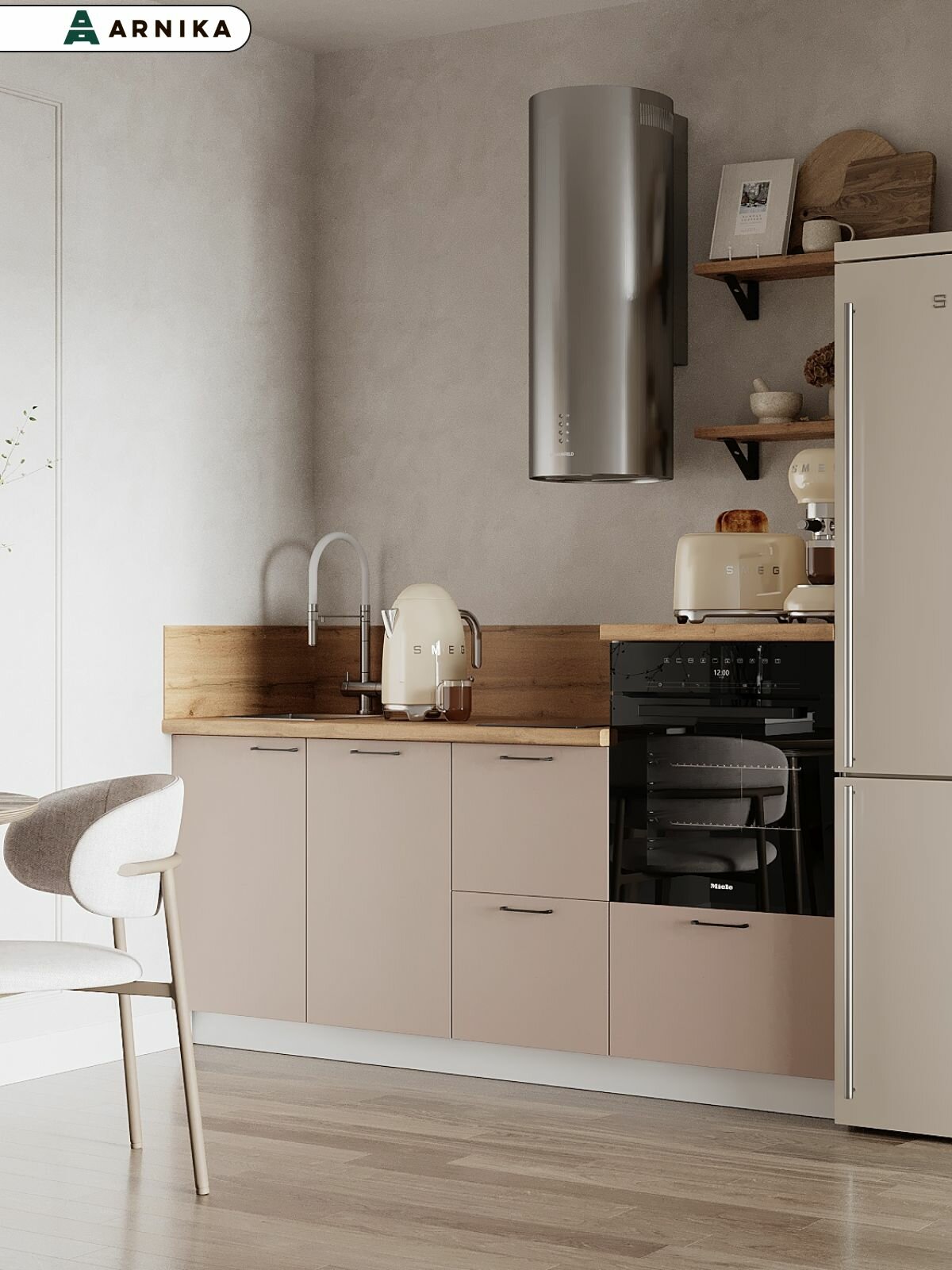 ARNIKA Кухонный гарнитур со столешницей "Дакия" 1,9м х 2,4м, цвет крем, фасад Эмаль