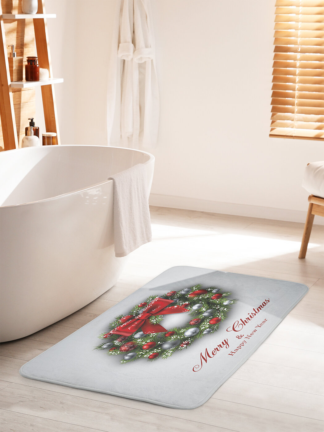 Коврик для ванной комнаты и туалета противоскользящий "Сказочный рождественский венок" 60х100 см, JoyArty, серия Новый год
