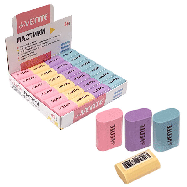 Ластик " deVente " Pastel 22*18*10мм прямоугольный, индивидуальная маркировка, количество: 48 штук