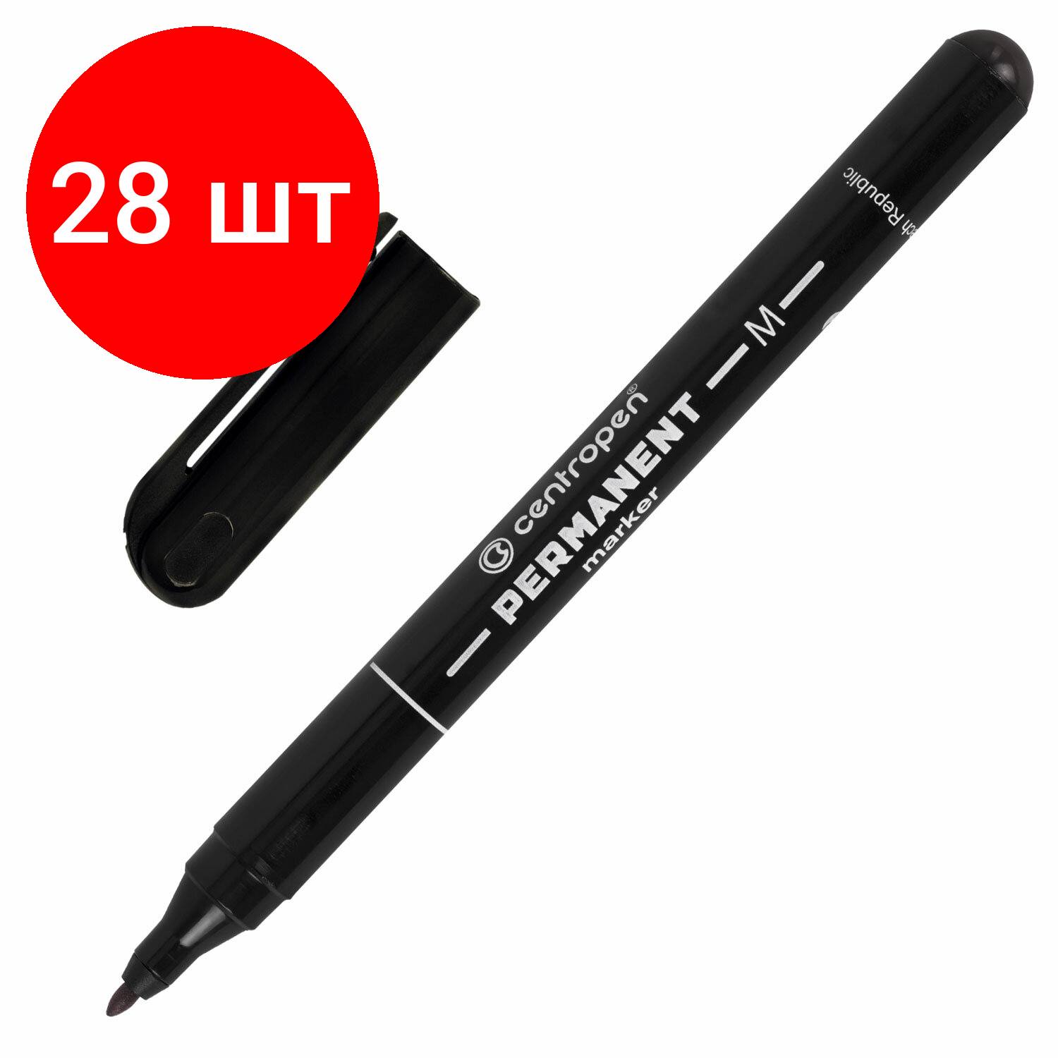 Комплект 28 шт, Маркер перманентный CENTROPEN 2846, черный, тонкий наконечник, 1 мм, 6 2846 9412