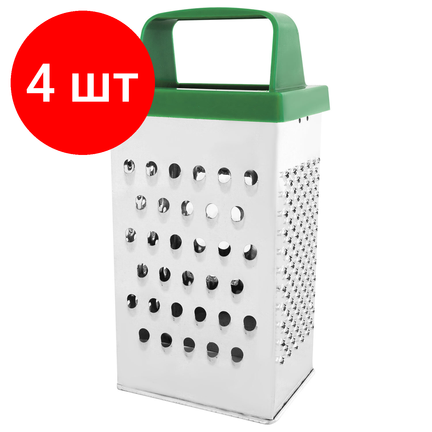 Комплект 4 шт, Терка 4 грани 18.2*6.2*8.5 см, белая жесть с пластиковой ручкой, BoomHouse Basic, 701860