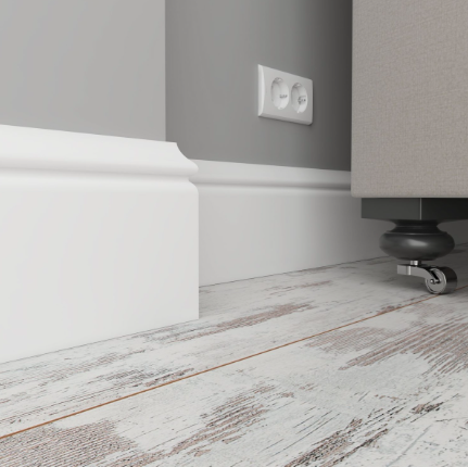 Плинтус напольный 12x60 мм белый ударопрочный полистирол полиуретановый под покраску 1 метр