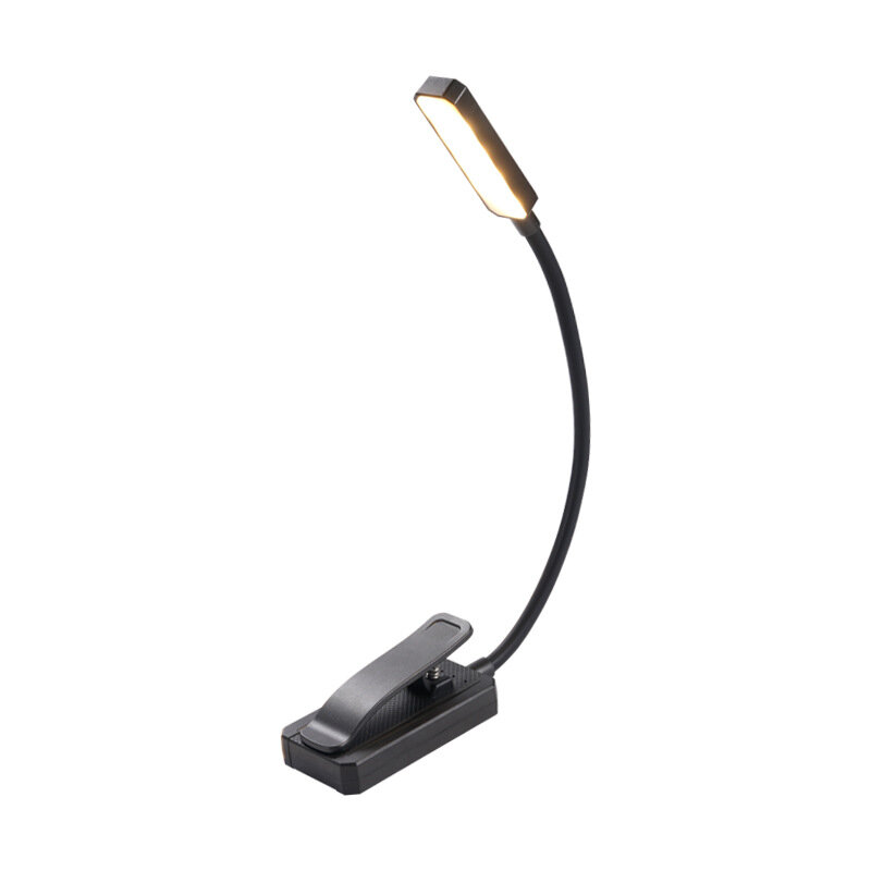 Мини-USB перезаряжаемая светодиодная настольная лампа с зажимом для чтения, офиса и общежития — черный цвет, компактная