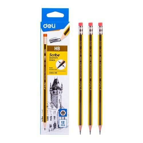 Карандаш Deli Scribe EC004-HB EC004-HB, шестигранный, тополь, коробка картонная, 12