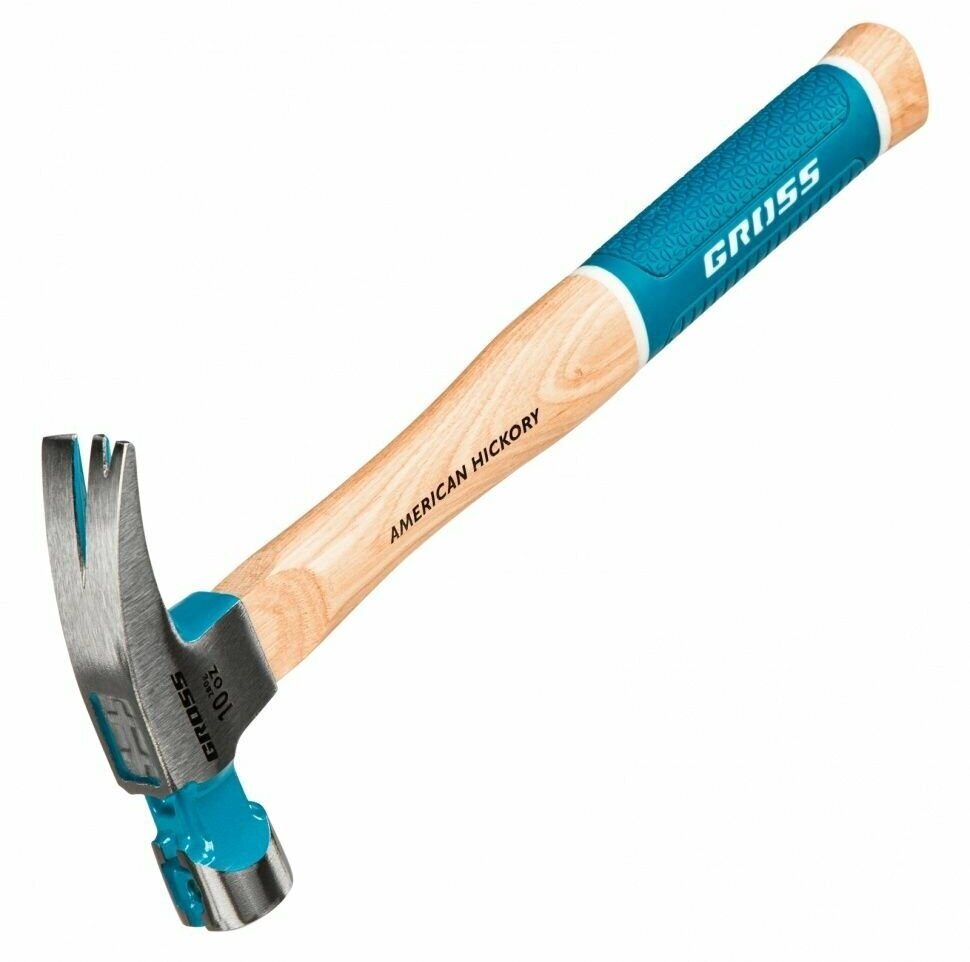 Молоток-гвоздодер, 280 г, угол 75, магнит, обрезиненная рукоятка American hickory GROSS 10417