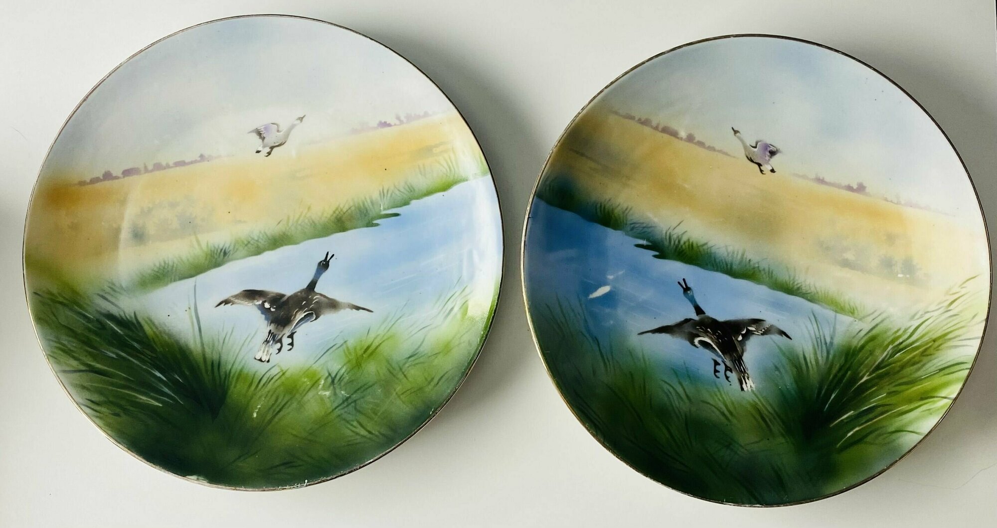Настенные тарелки "Утки", "Охота". Фарфор, живопись Дулево. СССР, 1920-е.