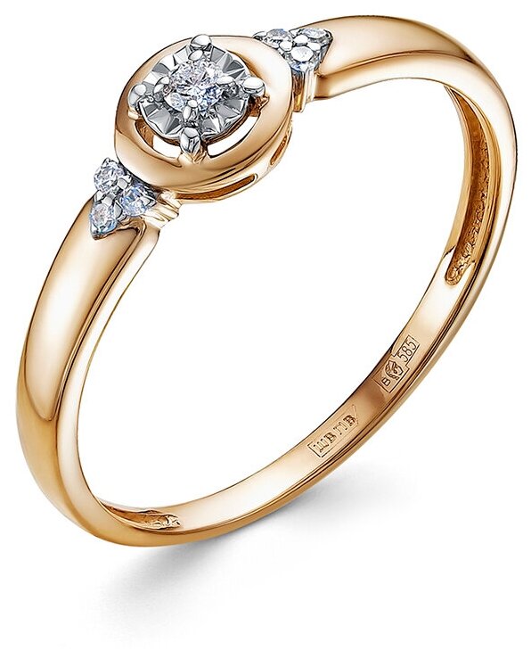 Кольцо, красное золото, 585 проба, родирование, бриллиант