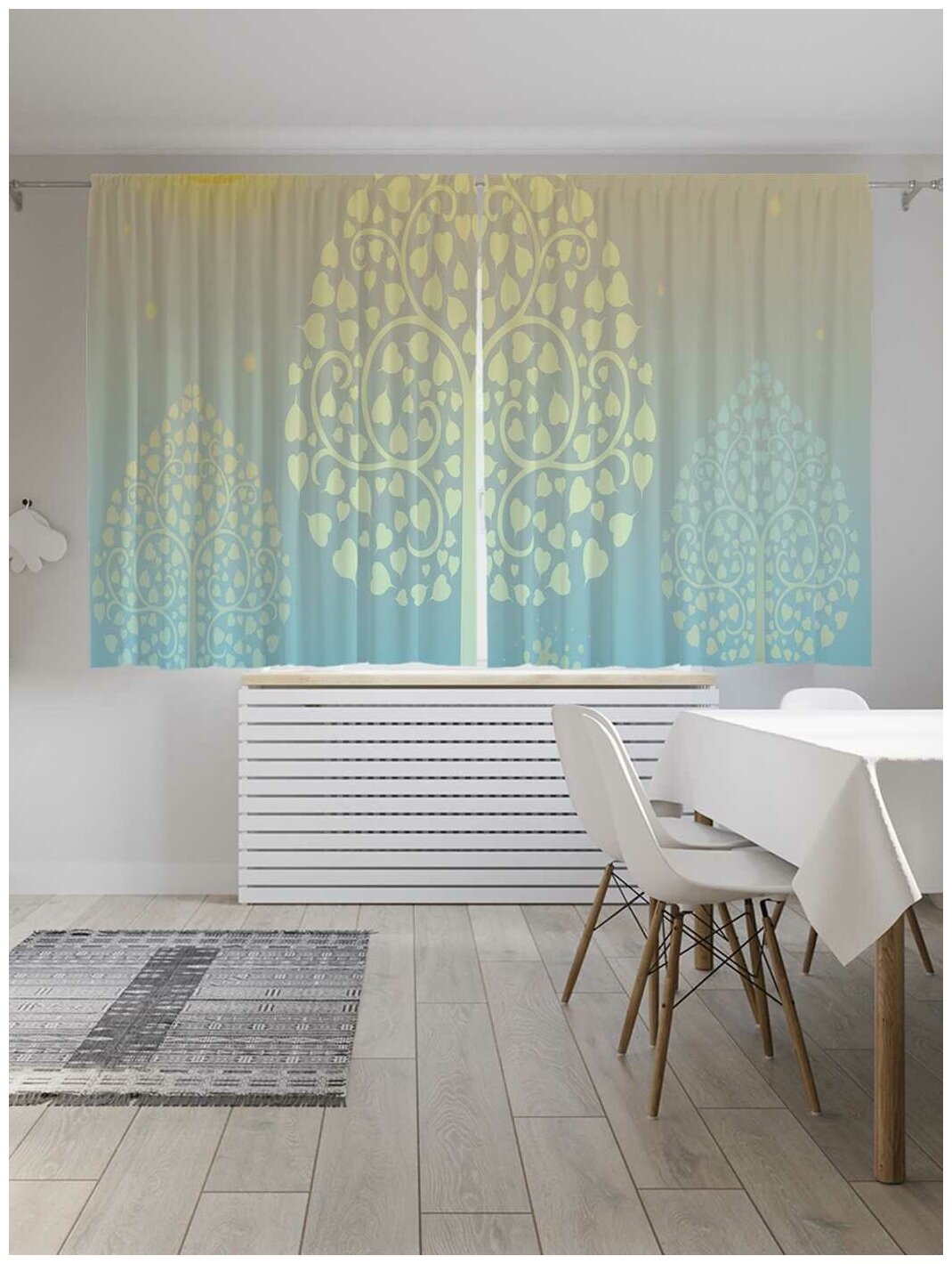 Фотошторы короткие "Дерево наив", 2 полотна шириной по 145 см, высота 180 см, JoyArty