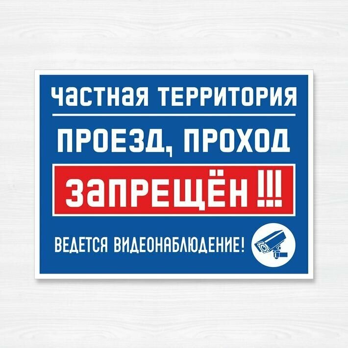 Табличка "Частная территория проезд, проход запрещен! Ведется видеонаблюдение!", 33х25 см, ПВХ