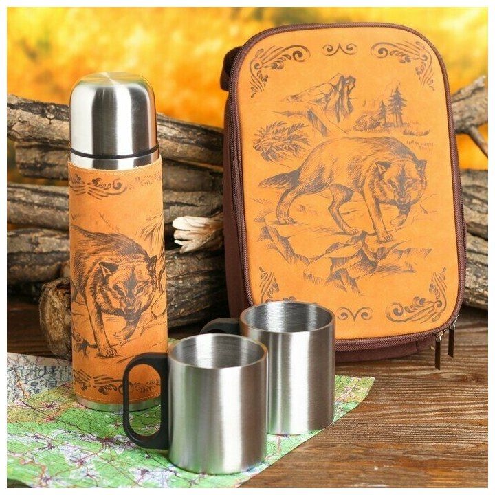 Набор Волк : термос 500 мл, кружка 200 мл, 2 шт, время сохранения тепла 24 ч