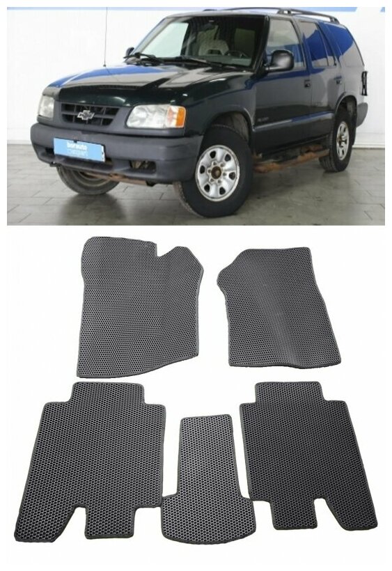 Ева коврики Chevrolet Blazer II 1994 - 1998/ Ева ЭВА сота/ цвет Черный c черной окантовкой / EVA Smart / коврики в салон автомобиля Шевролет
