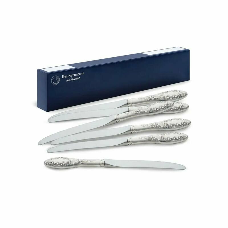 Кольчугинский мельхиор Набор столовых ножей "Морозко" посеребрение с чернением 6 пр. (КМ8430606)