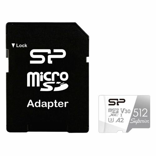 Карта памяти microSDXC UHS-I U3 Silicon Power Superior 512 ГБ, 100 МБ/с, Class 10, SP512GBSTXDA2V20SP, 1 шт, переходник SD