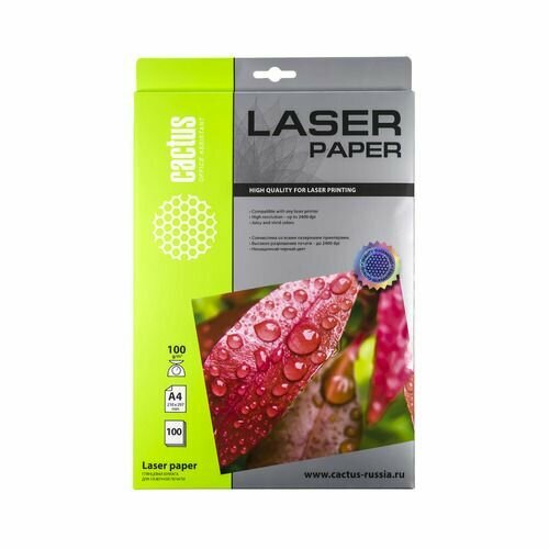 Фотобумага Cactus CS-LPA4100100, A4, для лазерной печати, 100л, 100г/м2, белый, покрытие глянцевое