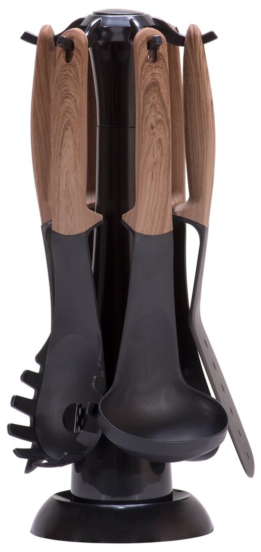 Набор кухонных принадлежностей с подставкой 7 предметов нейлоновые с ручкой под дерево KAMILLE