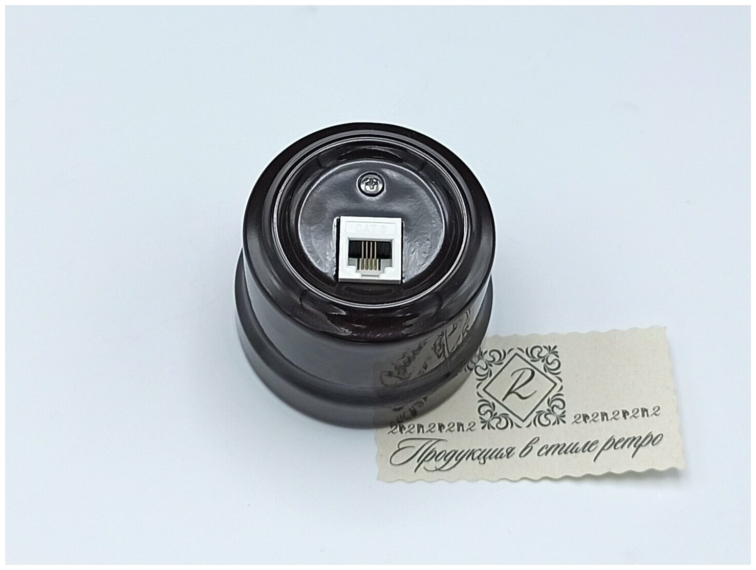 Розетка LINDAS Линдас ретро RJ-45 информационная, керамика, цвет : коричневый 32012