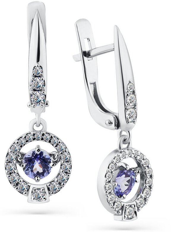 Серьги, белое золото, 585 проба, танзанит, бриллиант