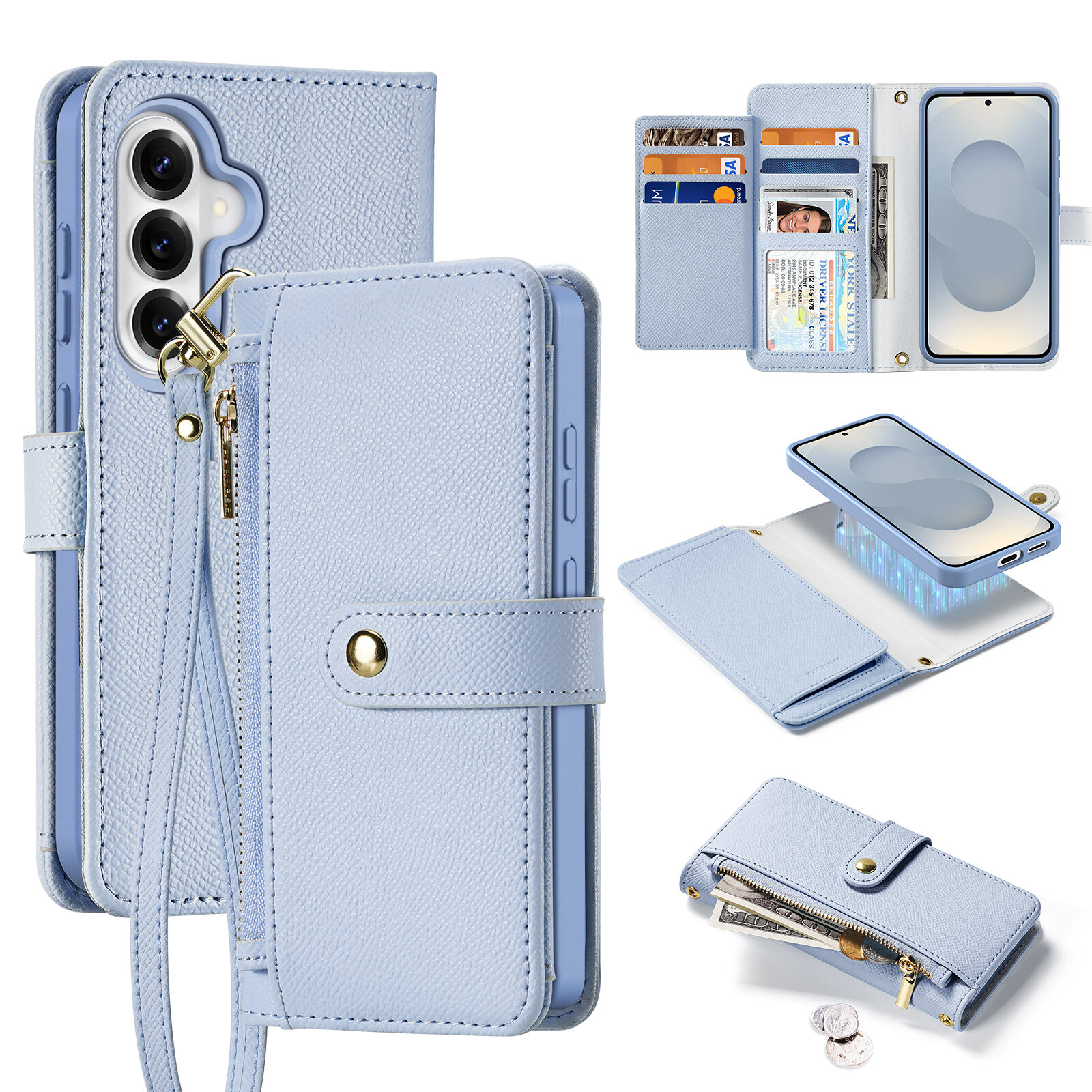 Чехол кошелек с MagSafe из кожи светло-синего цвета для Samsung Galaxy S26+ Плюс, серия Lawa Series от Dux Ducis