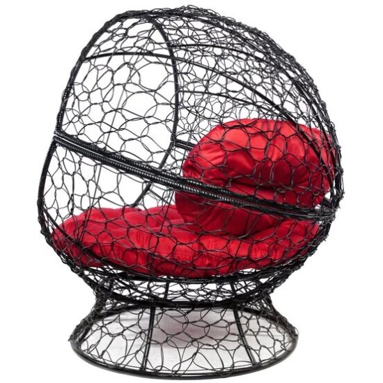 Кресло M-group апельсин с ротангом чёрное, красная подушка