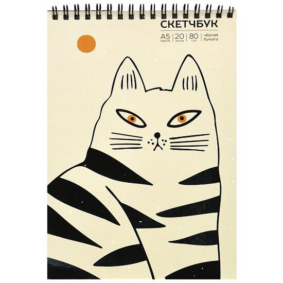 Скетчбук Schoolformat желтый акцент 80г/м2 черная бумага 20 л. А5 греб. тв. картон мат. лам, выб. лак