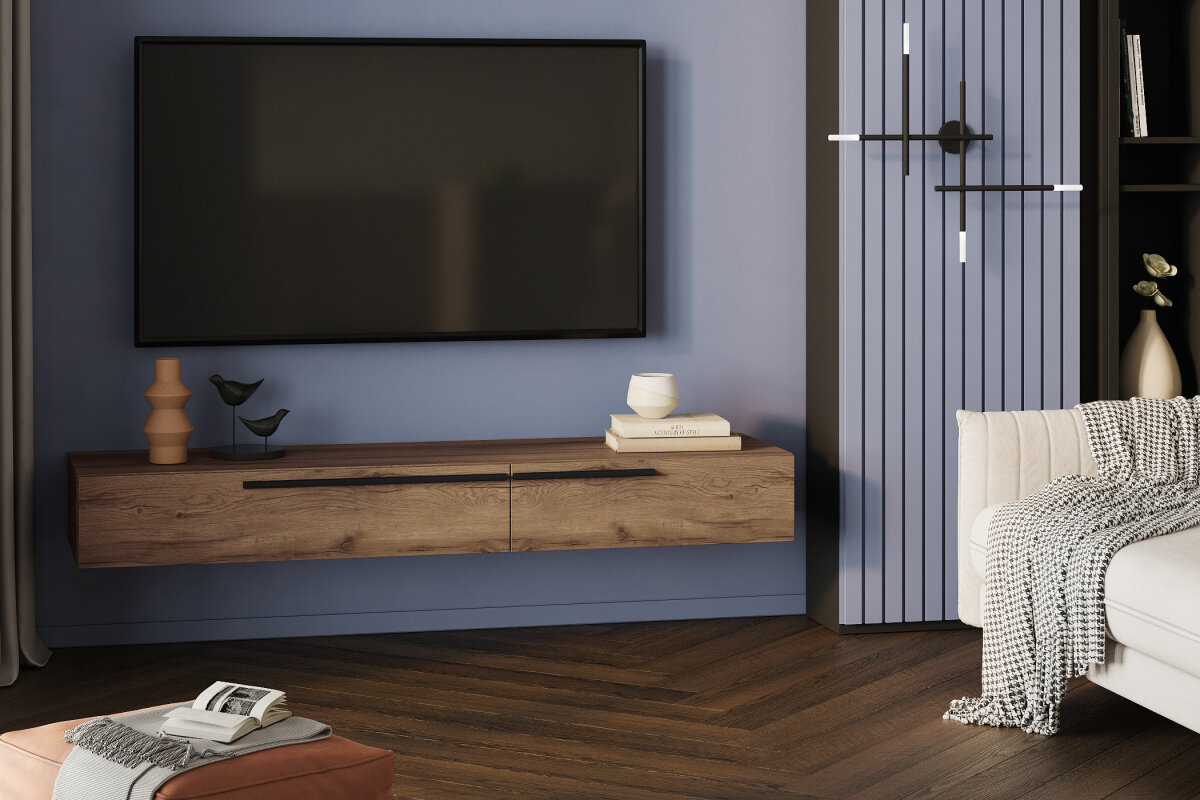 ТВ тумба подвесная Лорена Пакс-3 Дуб Табачный 160*20*43
