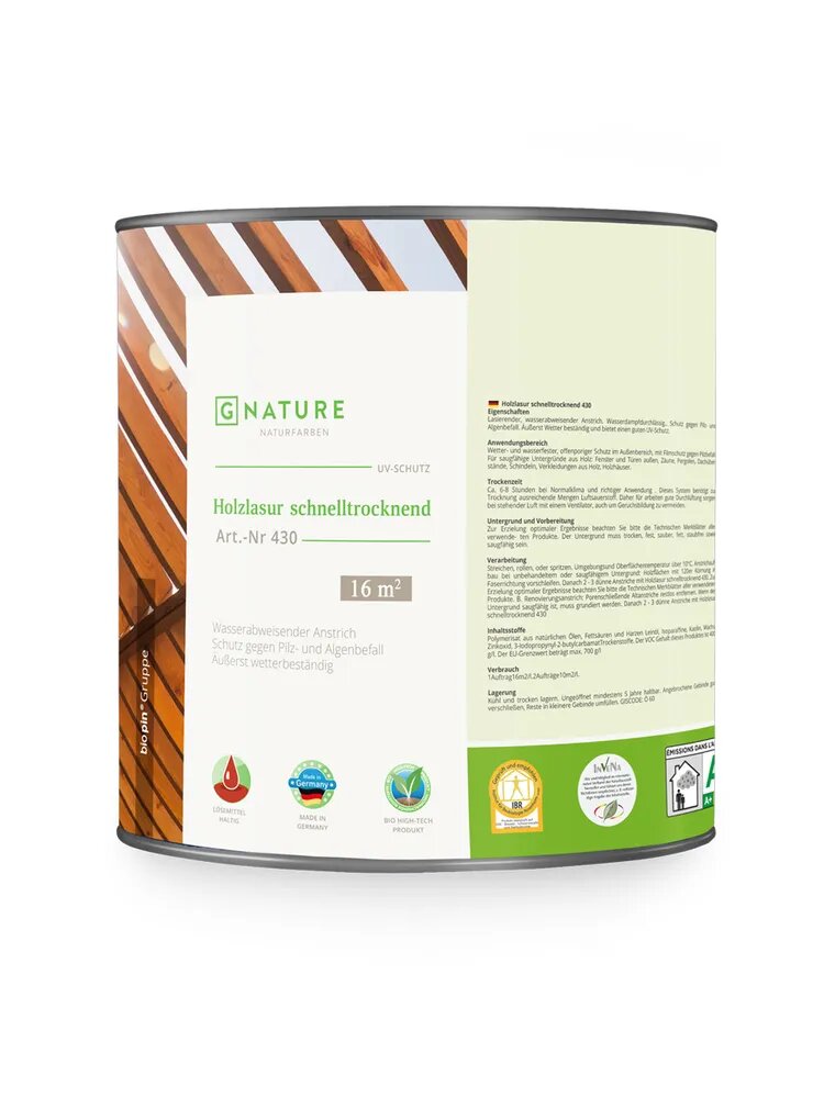 Лазурь Gnature 430 Holzlasur schnelltrocknend для дерева быстросохнущая 0,75л бесцветная