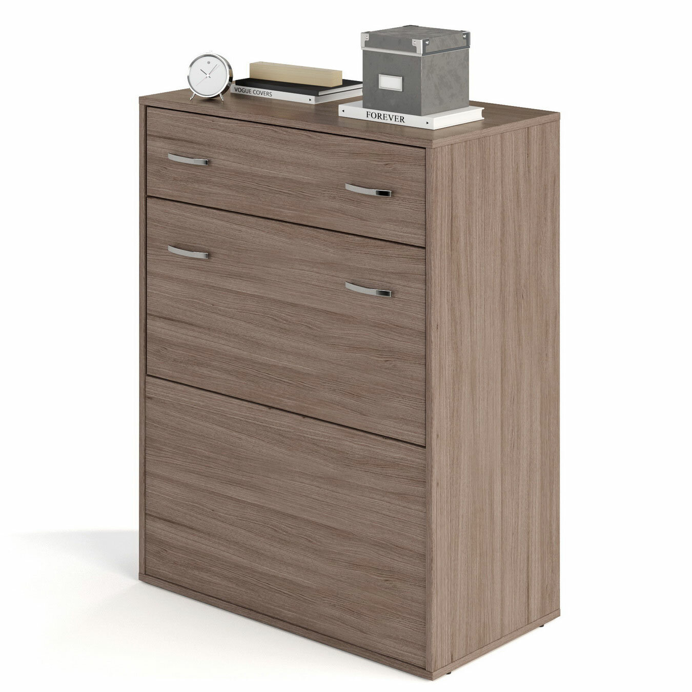 Тумба для белья 012005 с ящиком и откидной дверцей (цвет: ясень шимо тёмный)