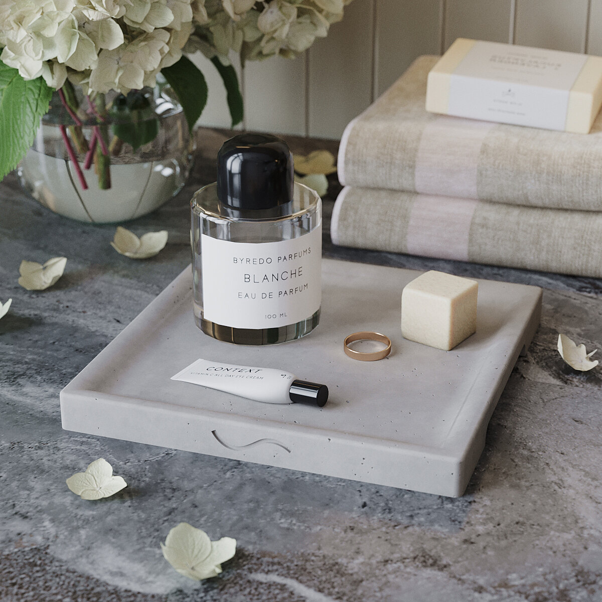 Декоративный поднос MUSKO HOME Dorian Square S, 20x20 см, бетон, серый матовый