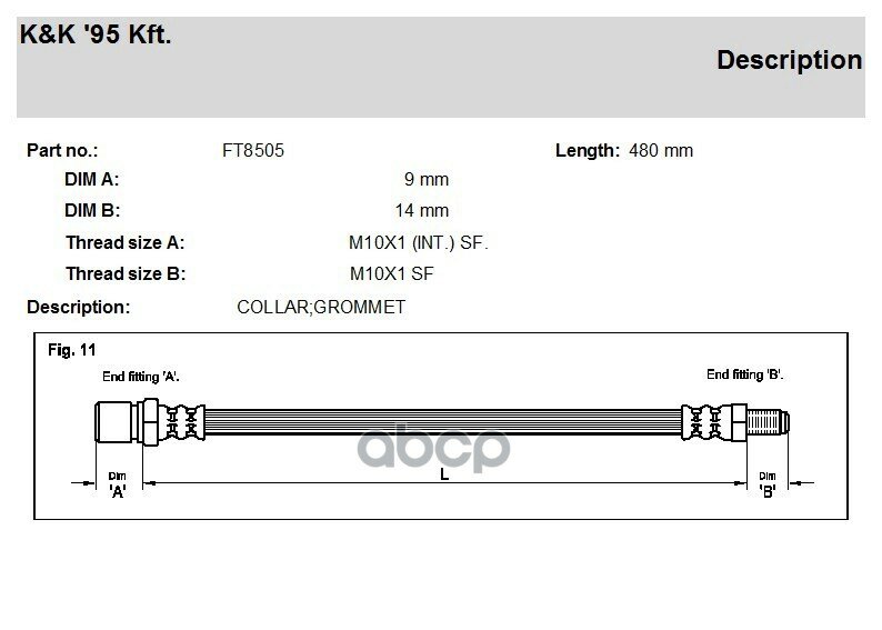 Шланг Тормозной Передн Fiat: Doblo 1.2/1.9D 01- K&K арт. FT8505