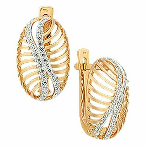 Серьги, золото, 585 проба, фианит