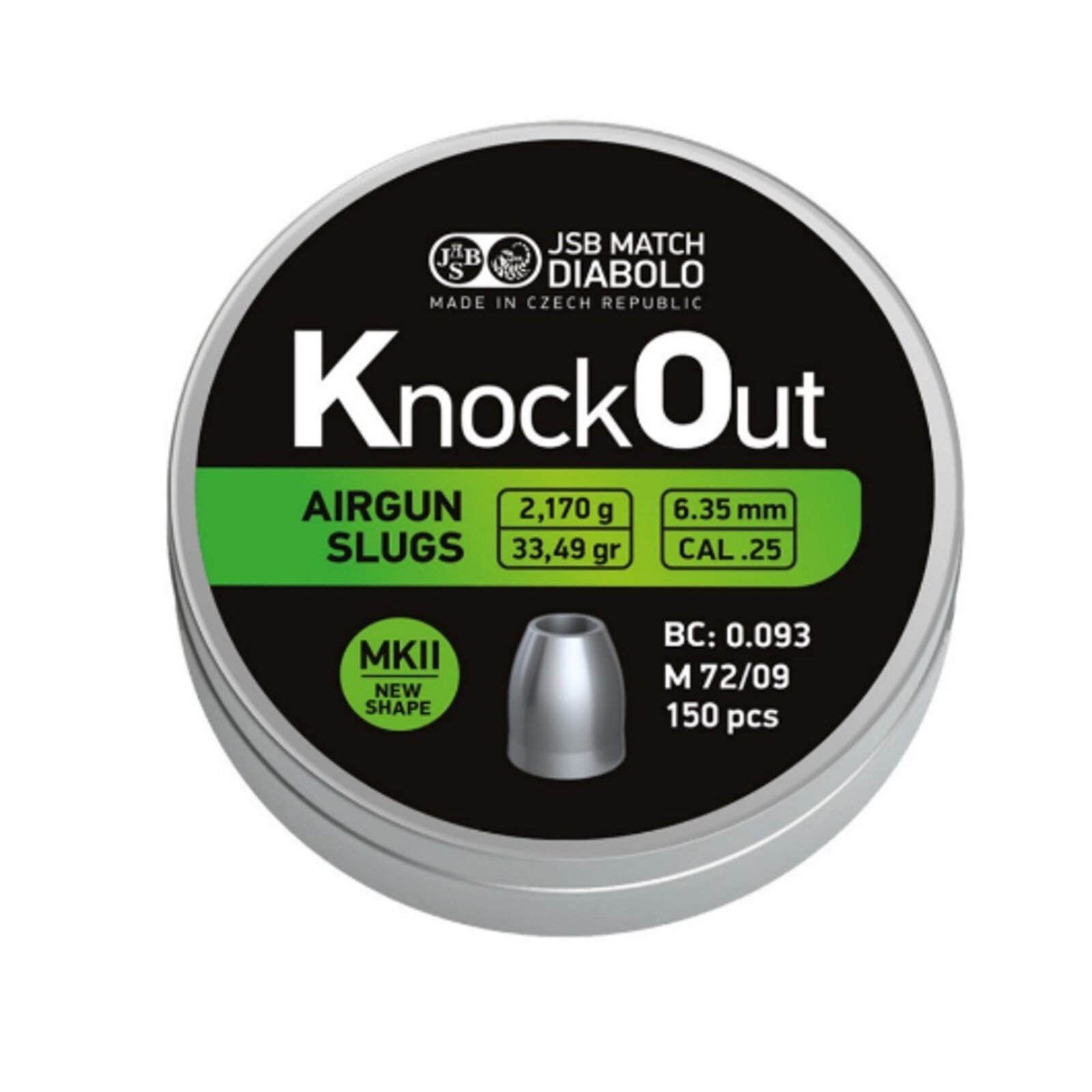 Пули полнотелые JSB Knock Out Slugs 6,35 мм MKII, 2,170 г (150 штук)