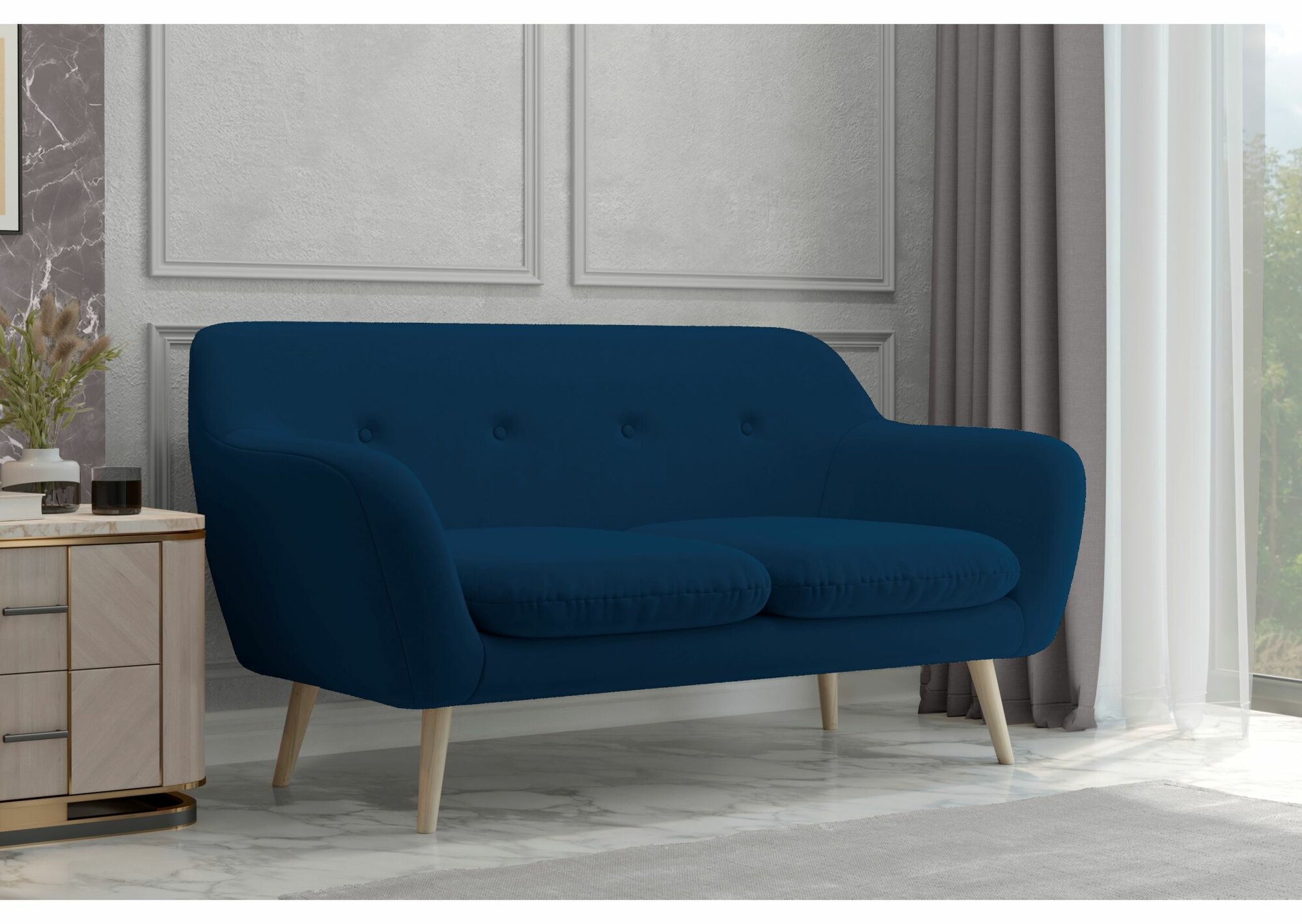 Диван прямой нераскладной Дайсон двухместный в цвете темно-синий (океан)