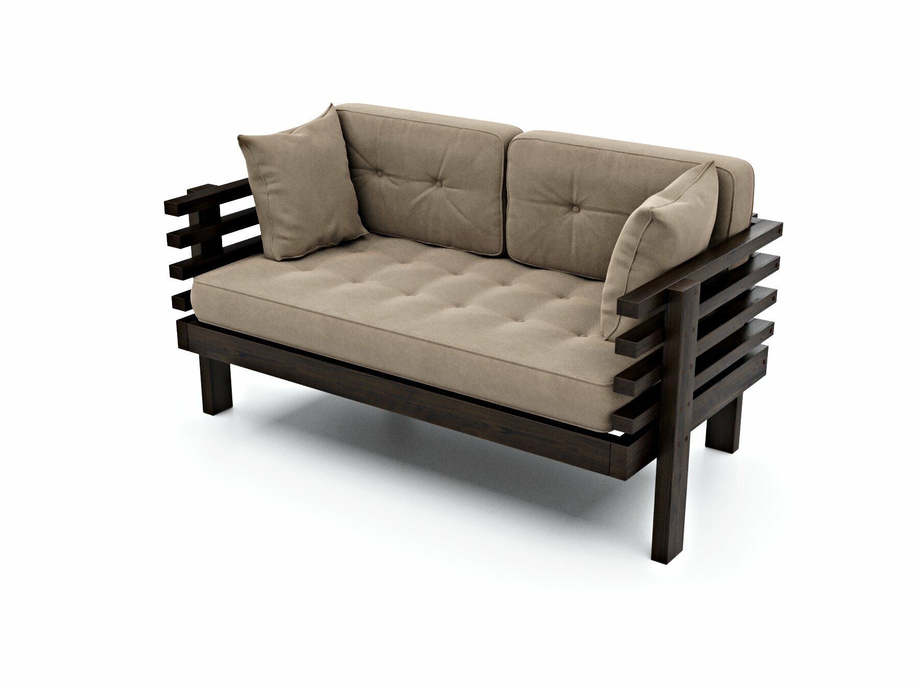 Садовый диван Arsko Стоун-М-С, бежевый-венге, велюр, массив дерева, двухместный, садовый, для кафе и бара, для офиса