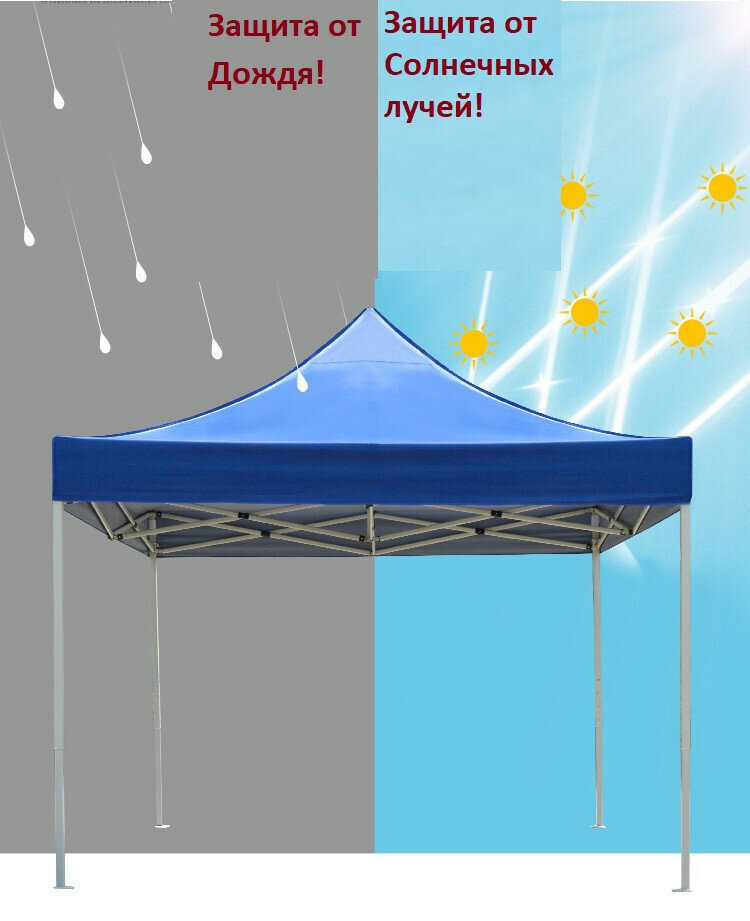 Тент крыша брезент купол для шатра беседки 3*3 метра синий для шатра гармошка, быстровозводимая, крыша для беседки автомат