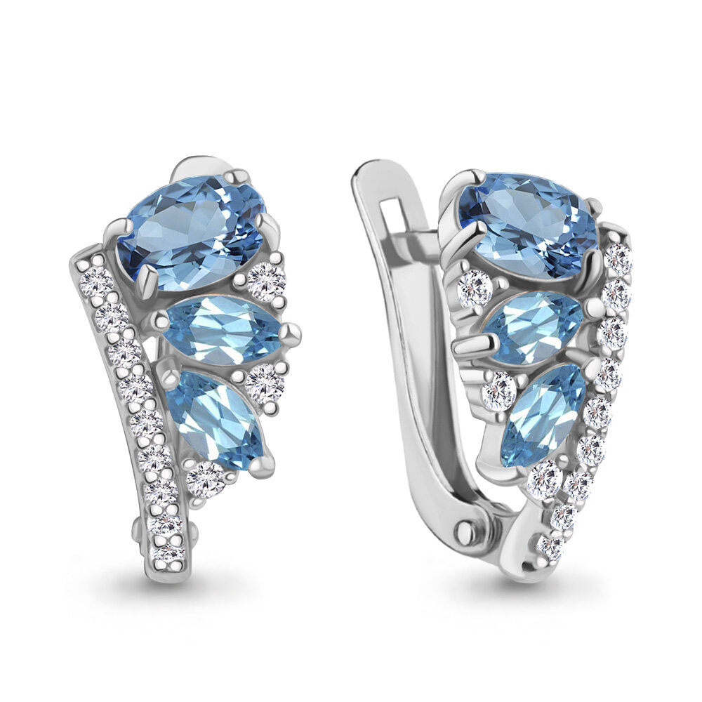Серьги, серебро, 925 проба, родирование, фианит, топаз синтетический