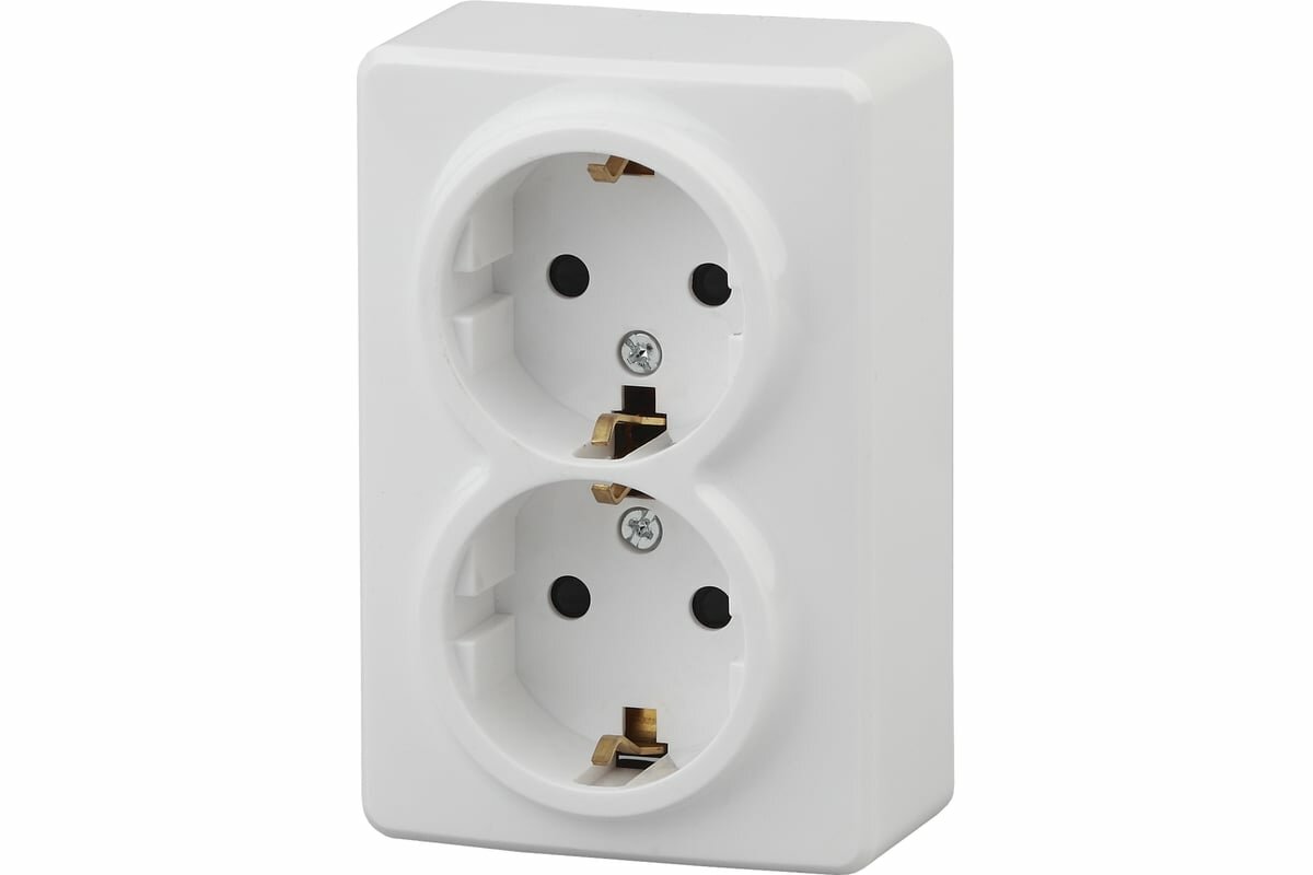 ЭРА Эксперт 11-2205-01 розетка 2х2P+E Schuko 16A-250V ОУ белый корпус настенного монтажа