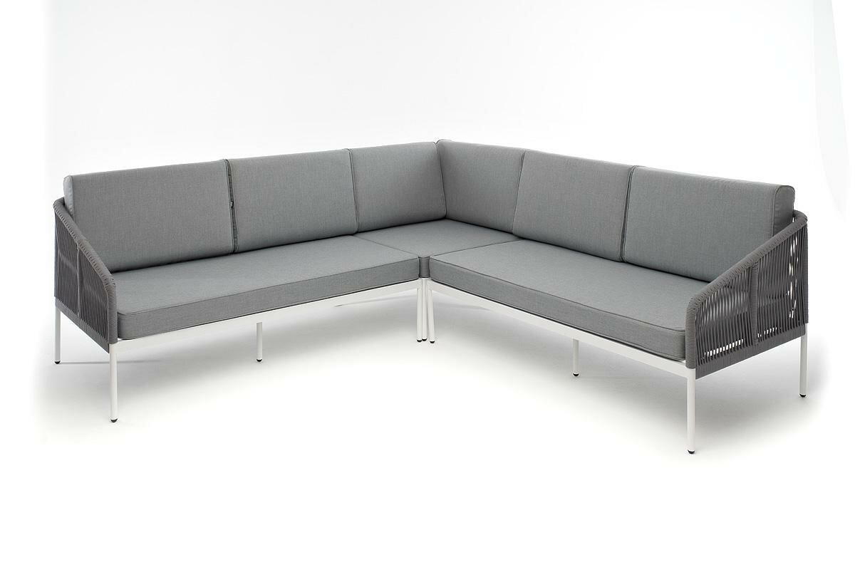 Диван 4SIS "Канны" диван модульный плетеный из роупа, каркас алюминий белый, роуп светло-серый круглый, ткань светло-серая арт. KAN-MS-001 W H-grey(H-gray)
