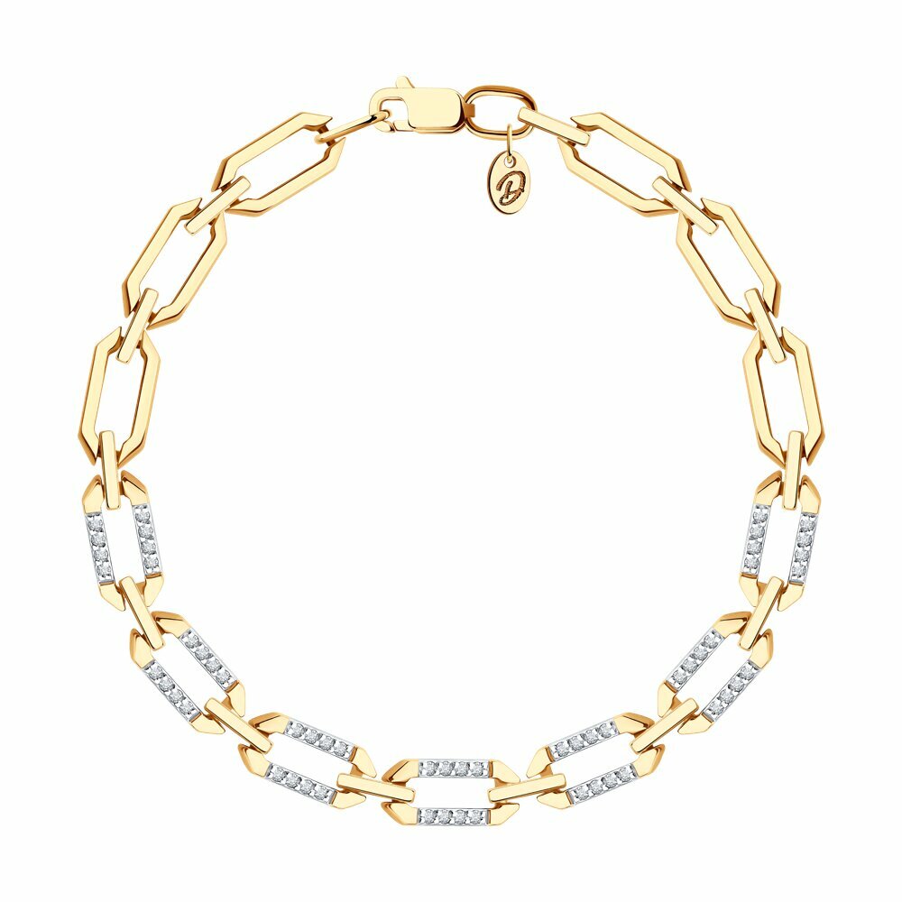 Браслет, красное золото, 585 проба, фианит