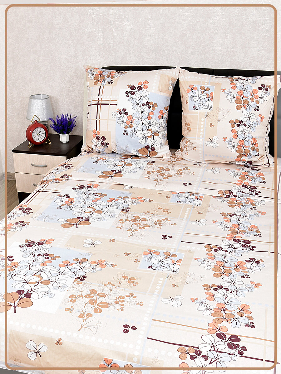 Постельное белье Шуйская бязь Листики бежевые 8947-2 2 спальное