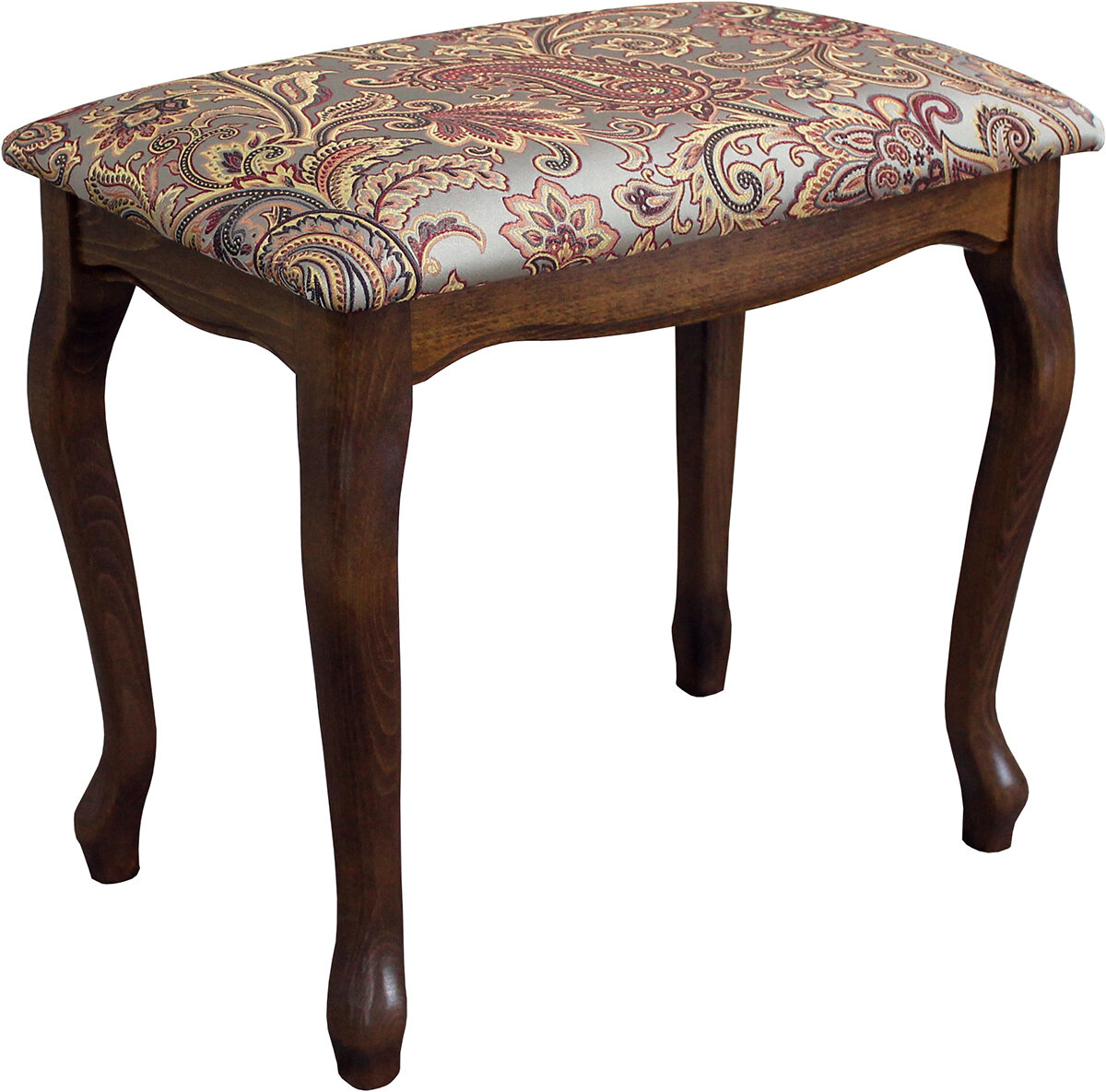 Банкетка "Лилия" 52х34,5х48см, массив дерева, цвет: "черешня" + текстиль узор "турецкий огурец"