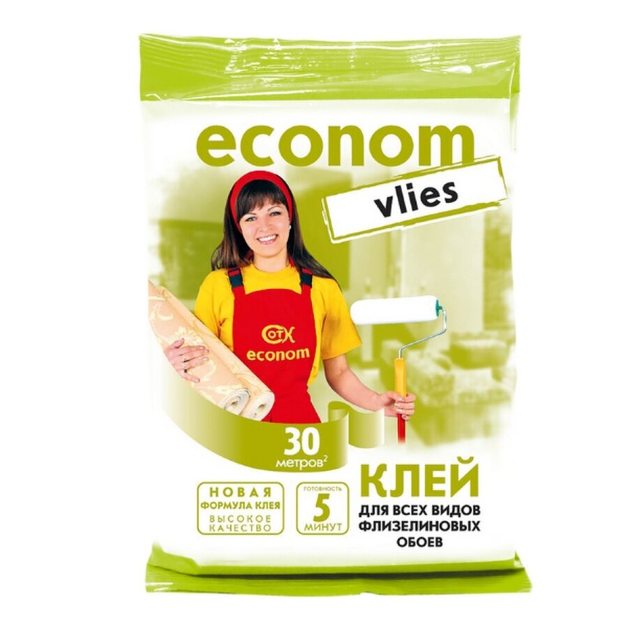 Клей обойный "ECONOM", для флизелиновых обоев, антигрибковый, 0,25 кг - не образуют комков, идеальное скольжение обойного полотна.